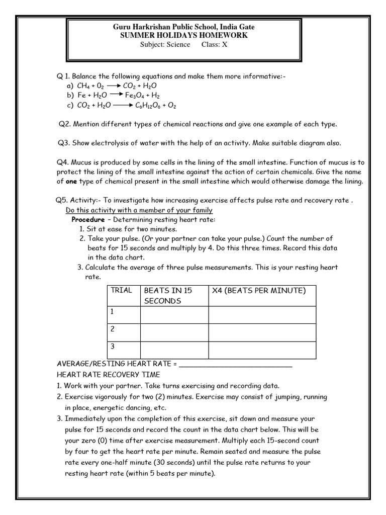 Class X HHW 2022-23 | PDF | Breathing | Exhalation