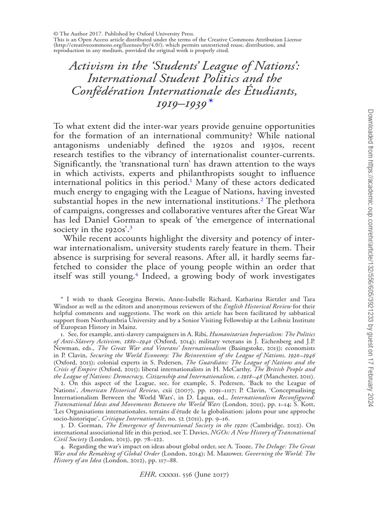 Activism in The Students' League of Nations': International Student ...