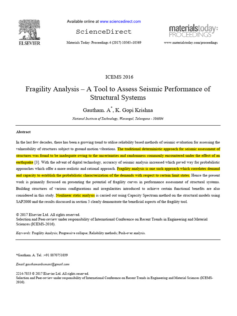 A 2017 Fragility Analysis A Tool To Asses Pdf Science And Mathematics