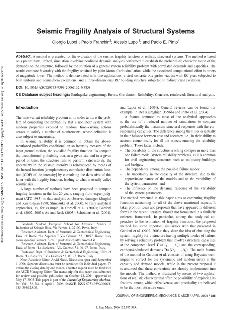 Seismic Fragility Analysis of Structural Systems. Journal of ...