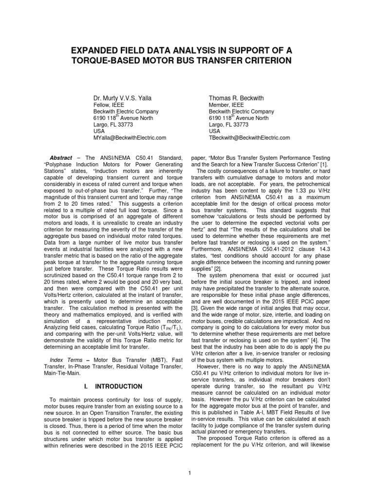 Expanded Field Data Analysis in Support of A Torque-Based Motor Bus ...