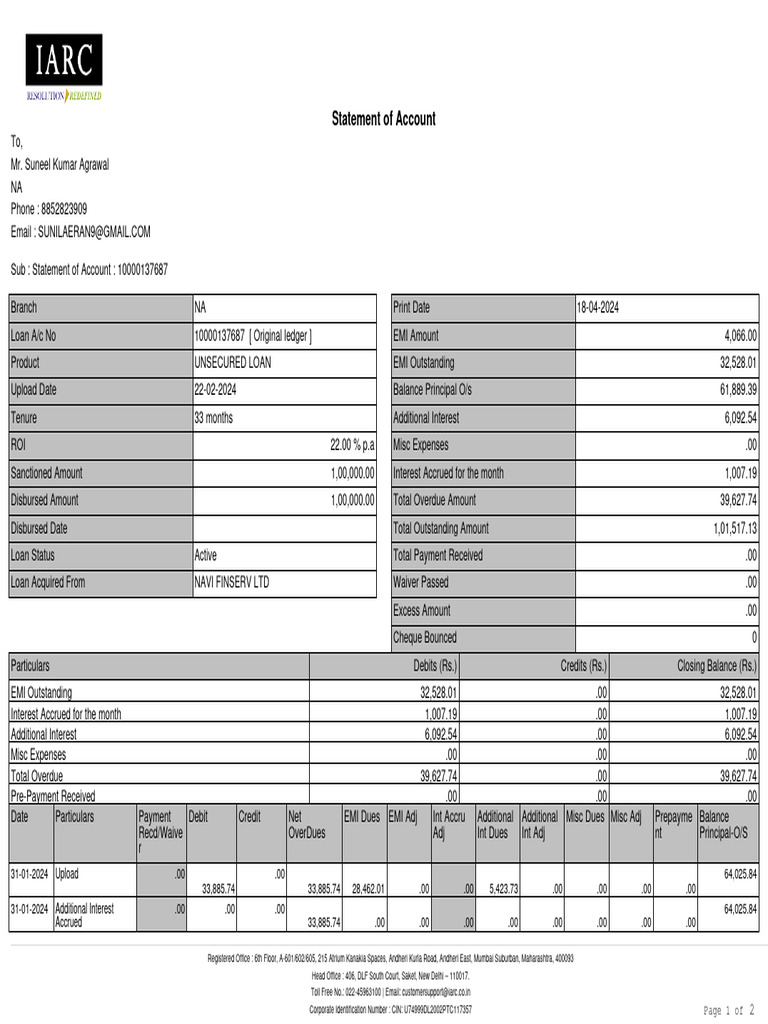 Statement of Account | PDF | Debits And Credits | Banking