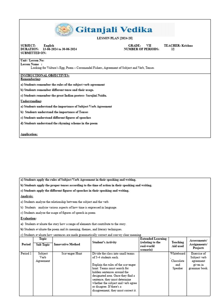 7-Lesson Plan-June | Download Free PDF | Subject (Grammar ...