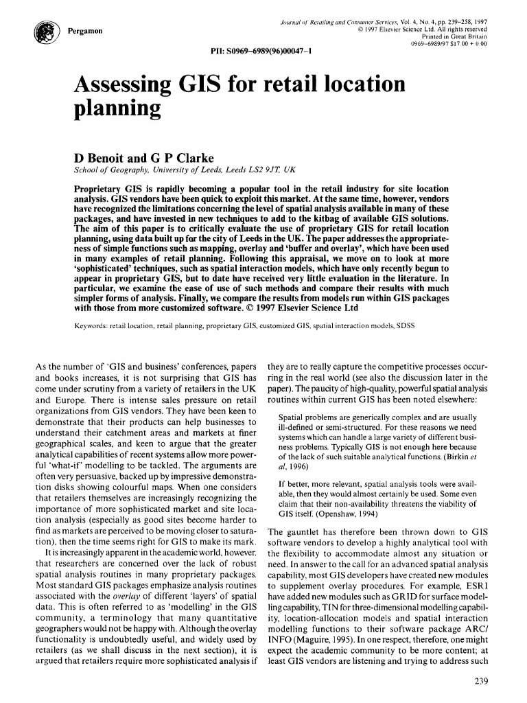 Assessing GIS for retail location planning | PDF | Geographic Information System | Spatial Analysis