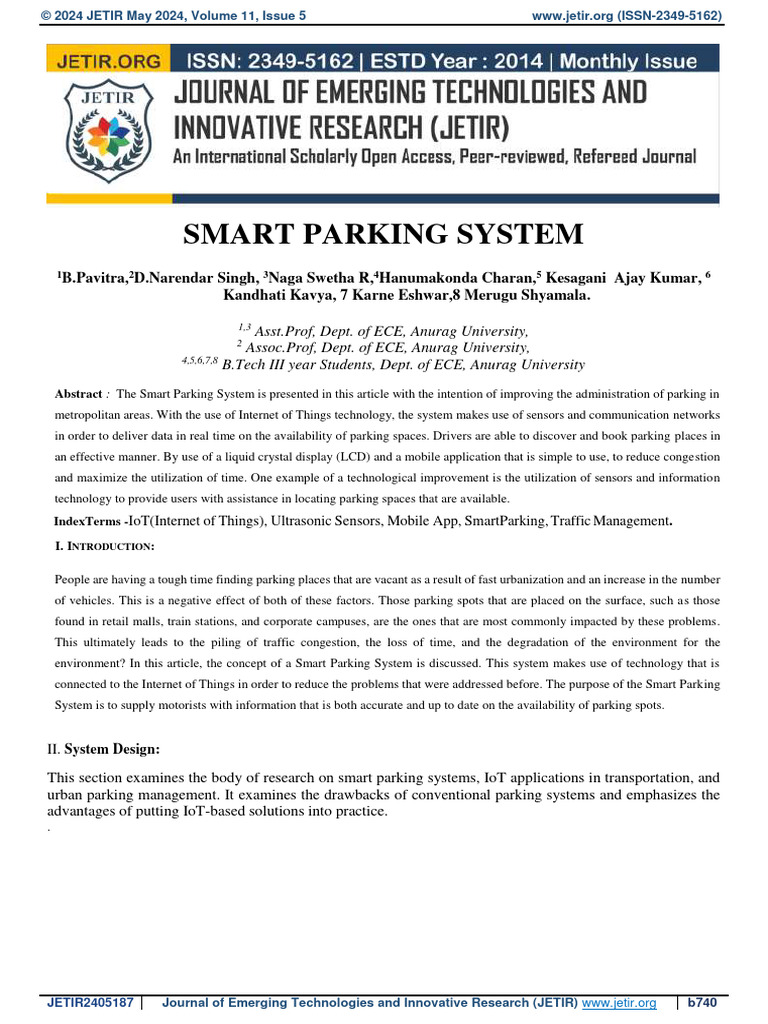 JETIR2405187 | PDF | Parking | Internet Of Things