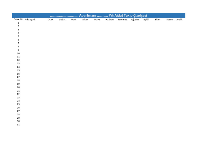 Apartman Aidat Cizelgesi Ornegi Bos 2023 | PDF
