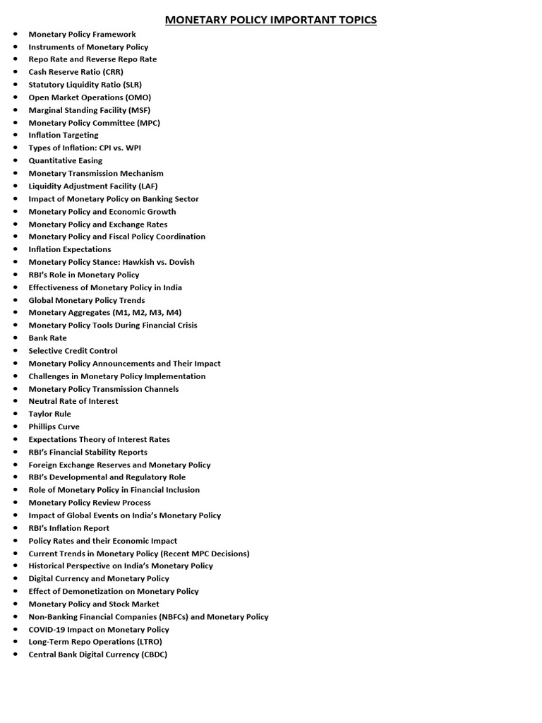 Key Topics in Monetary Policy Explained | PDF | Cost Of Living ...
