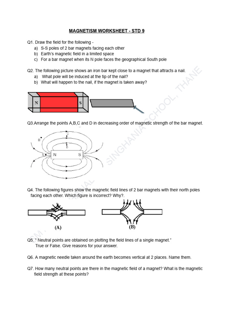 MAGNETISM WORKSHEET - STD 9 | PDF | Magnet | Compass