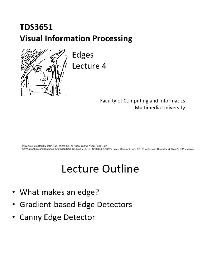 T2310 - TDS3651 - L04 - Edges v2 | PDF | Computer Vision | Multidimensional Signal Processing