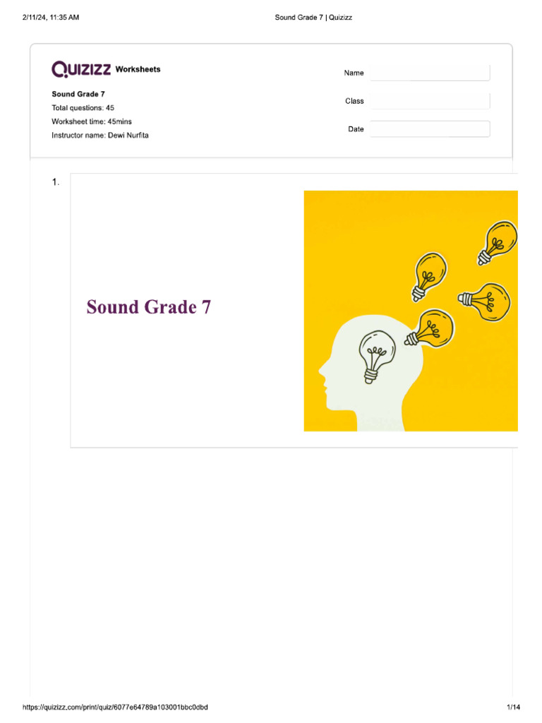 Sound Worksheet Grade 7 | PDF