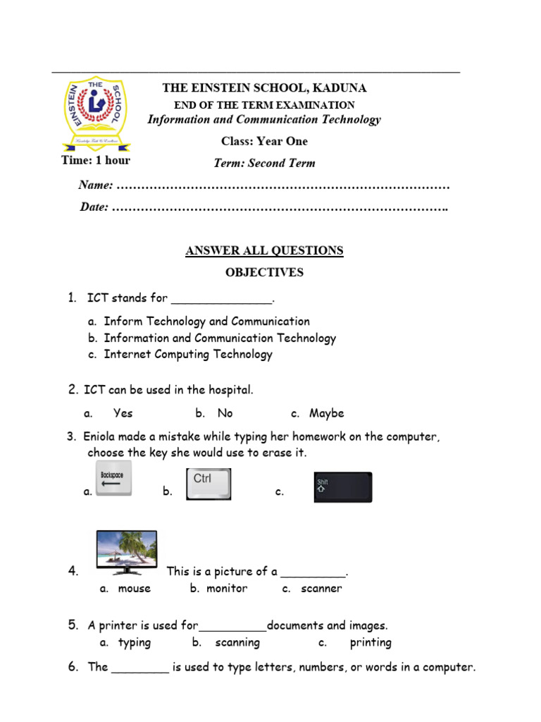 YEAR 1 ICT QUESTIONS | Download Free PDF | Computer Keyboard | Image Scanner