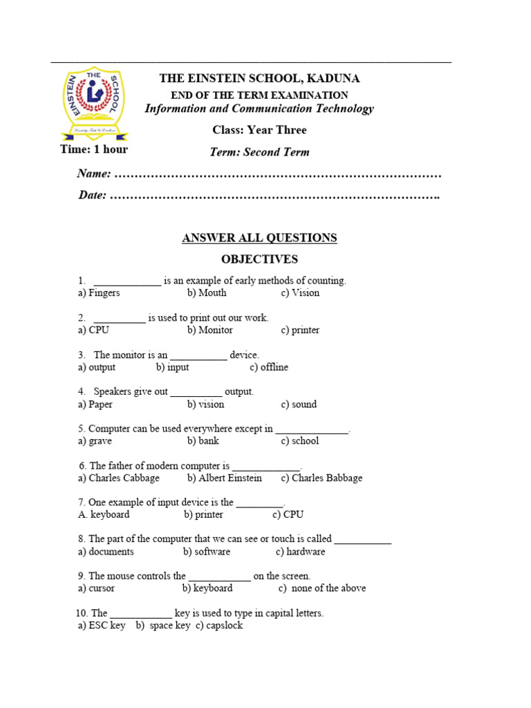 YEAR 3 ICT QUESTIONS | PDF | Input/Output | Computer Keyboard
