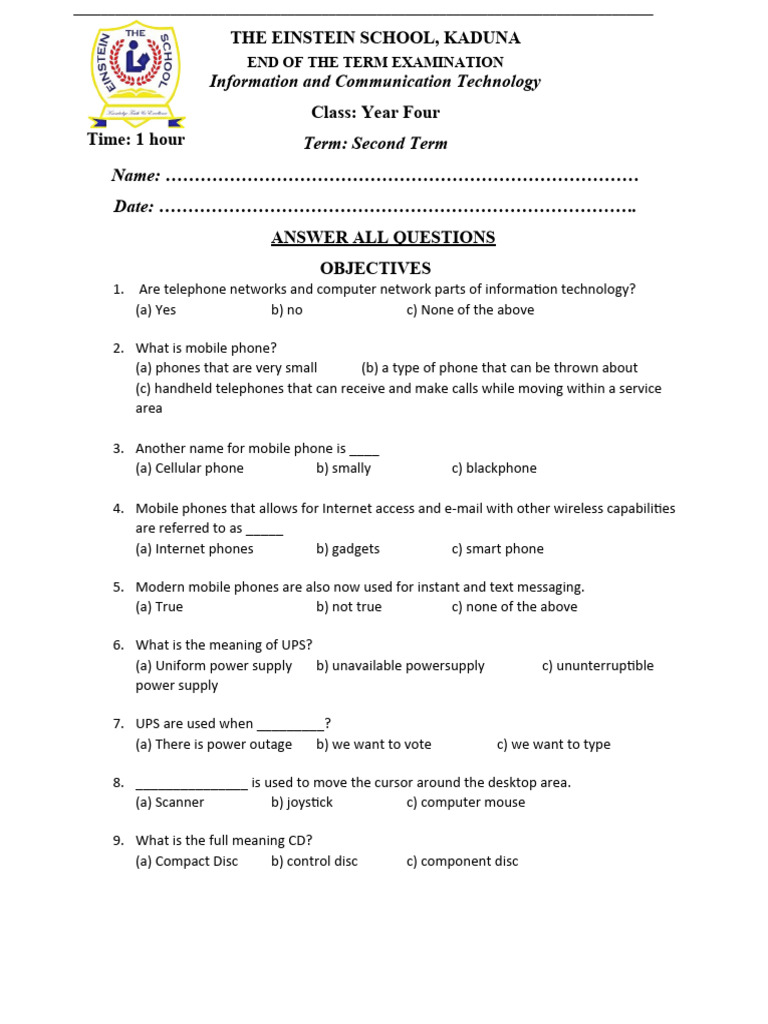 YEAR 4 ICT QUESTIONS | PDF | Telephone | Compact Disc