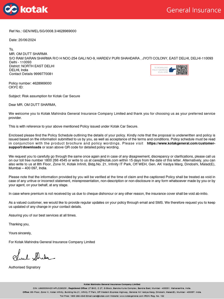 Support/downloads or Scan Above QR Code For Detailed Policy Wording ...