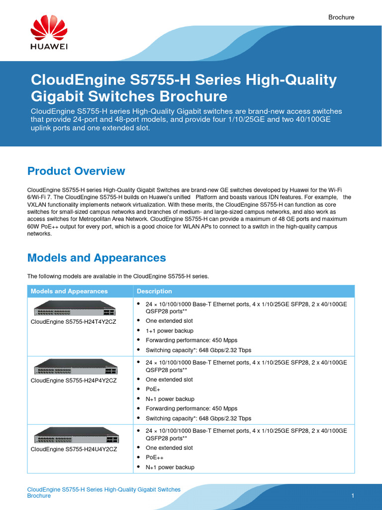 Huawei CloudEngine S5755-H48T4Y2CZ Series High-Quality Gigabit Switches Brochure | PDF ...