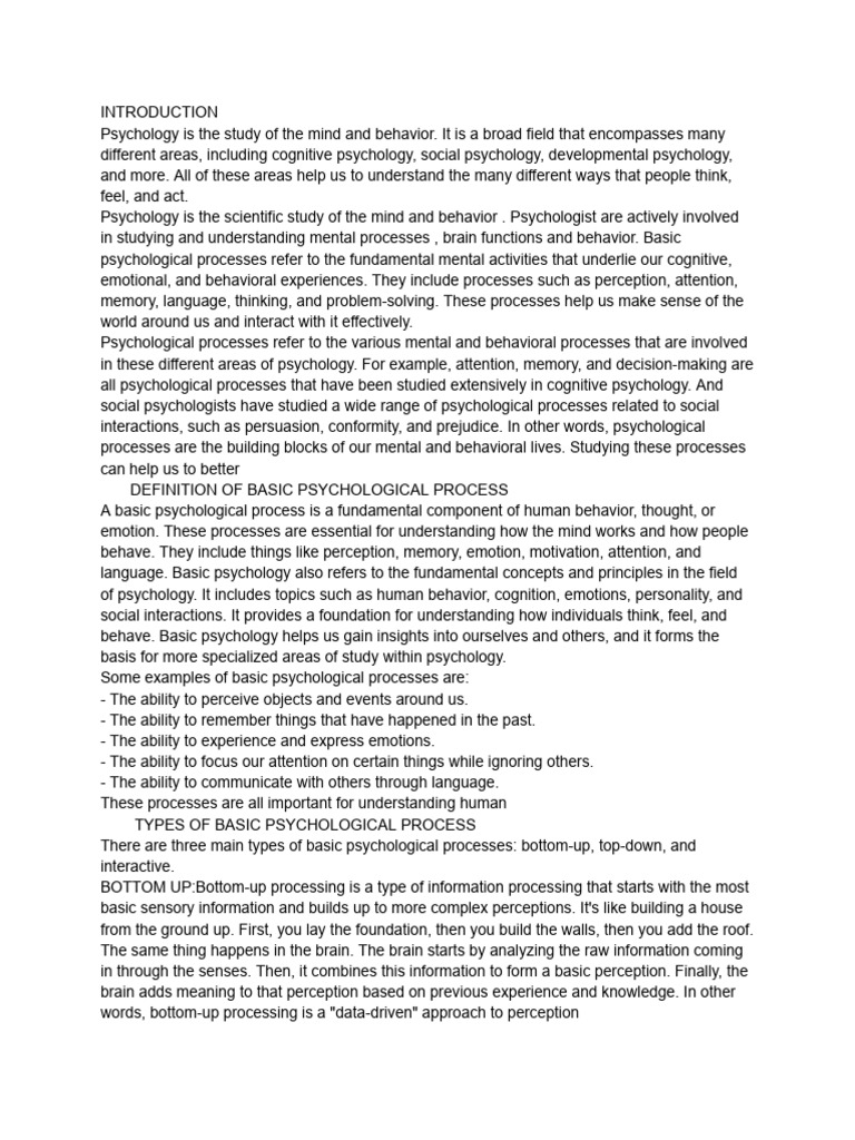 Basic Psychological Process | PDF | Cognition | Psychology