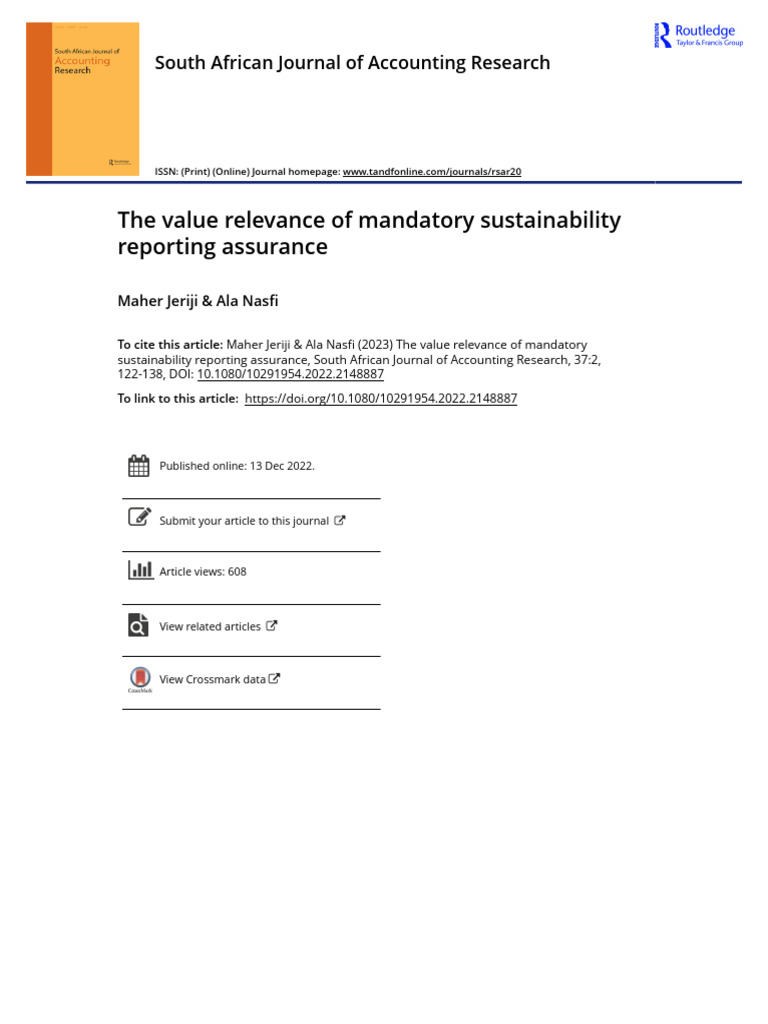 The Value Relevance of Mandatory Sustainability Reporting Assurance ...