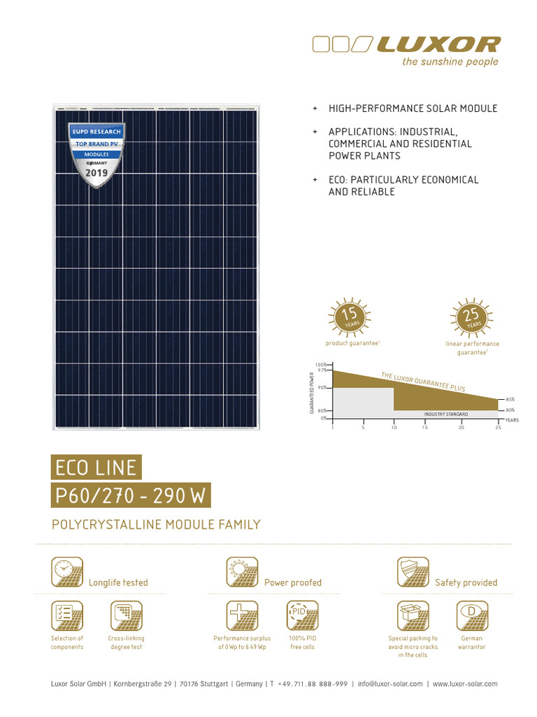 Luxor Eco Line P60/270-290W Overview | PDF | Electrical Engineering ...
