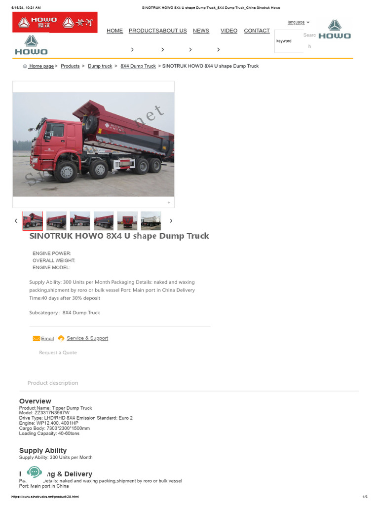 Sinotruk HOWO 8x4 U Shape Dump Truck | PDF | Axle | Truck