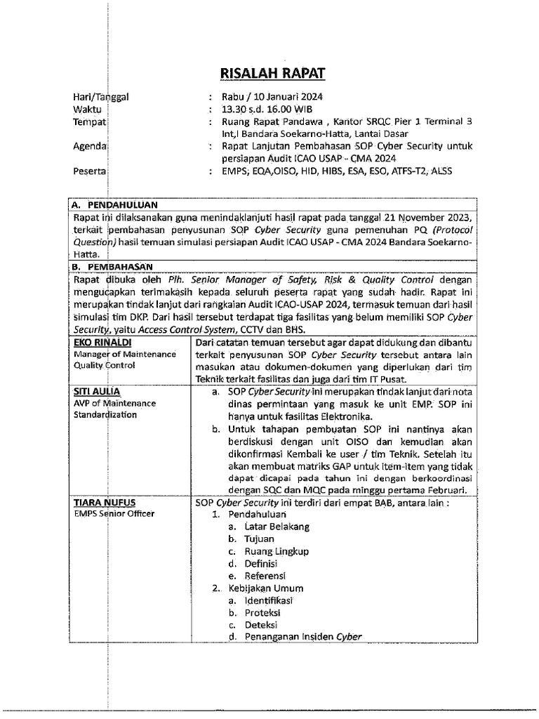 Risalah Rapat Cybersecurity | PDF