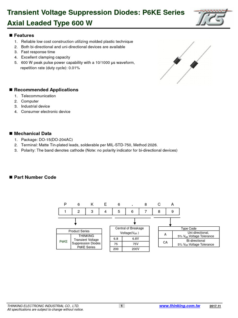 en-TVS Diode-P6KE Series | PDF | Diode | Electric Current