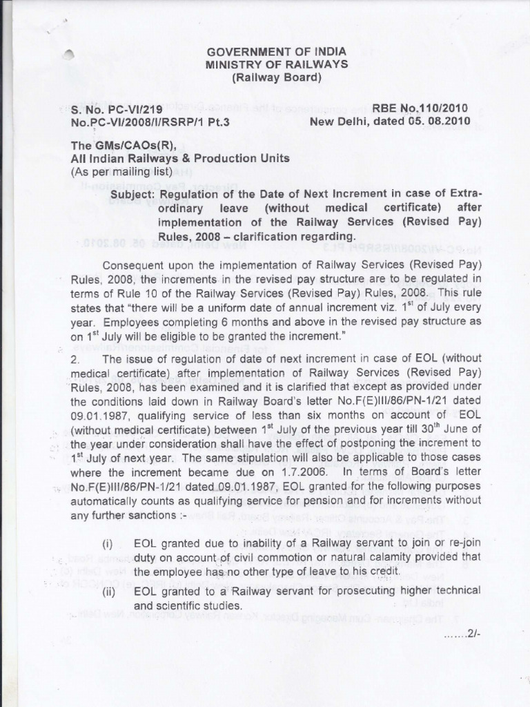 RBE - 110 - 2018 Regularisation of Date o Next Increment Extra Ordinary ...