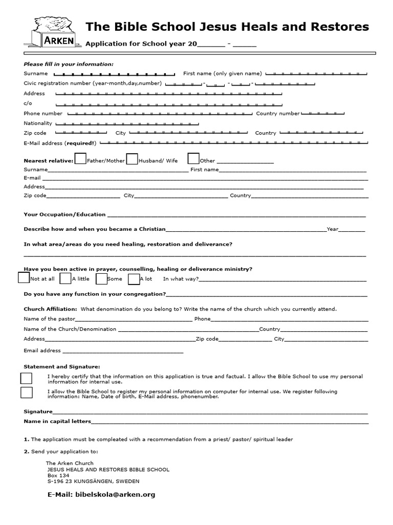 Application Form Bible School2021 | PDF | Religious Organizations ...