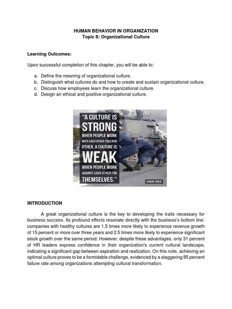 Human Behavior in Organization Topic 8 Organizational Culture (1 ...