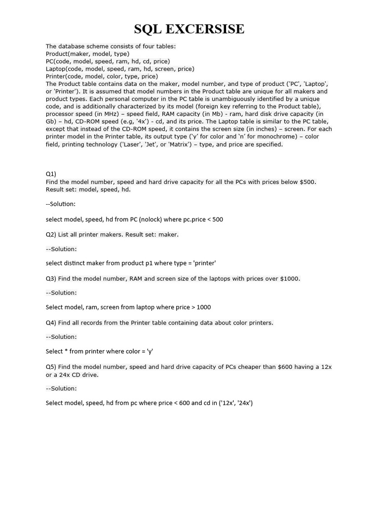 The Database Scheme Consists of Four Tables | PDF | Printer (Computing ...