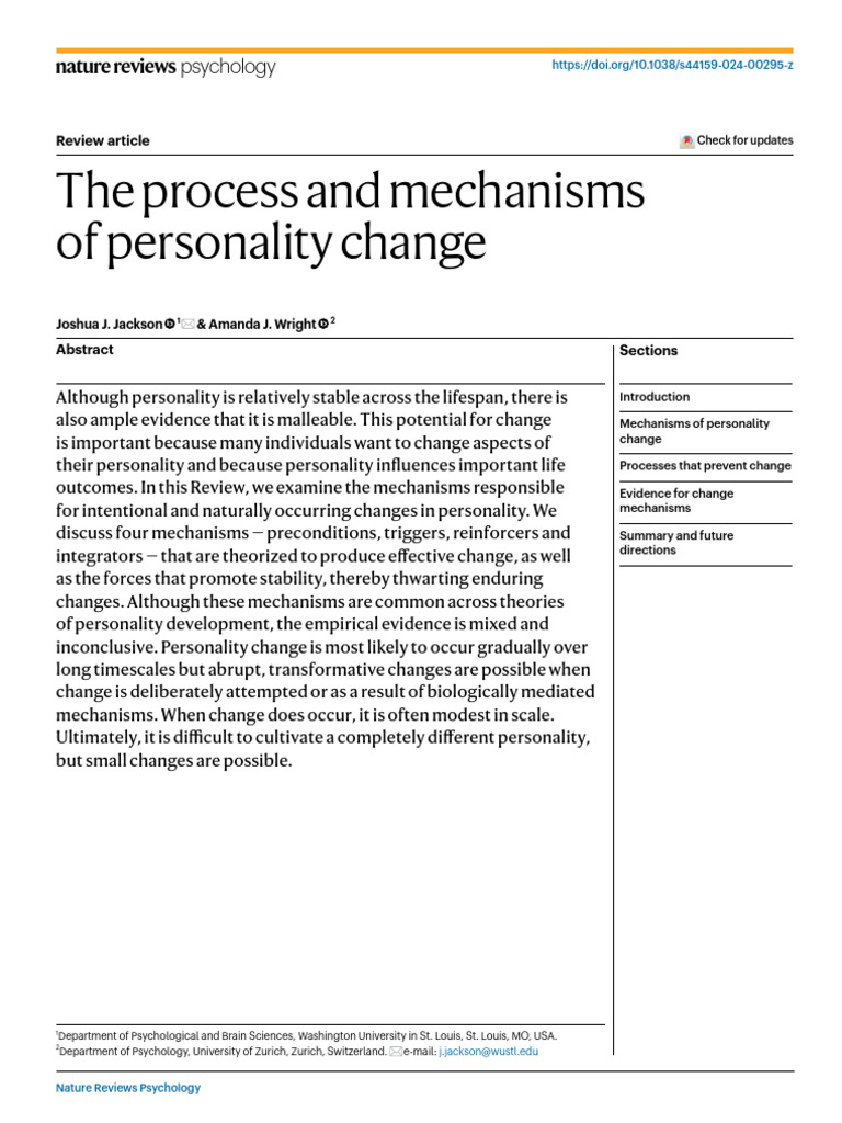 Mechanisms of Personality Change | PDF | Affect (Psychology ...