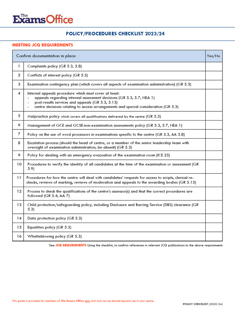 23-24 POLICY CHECKLIST | PDF | Policy