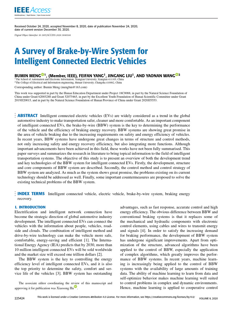 A Survey of Brake-by-Wire System For Intelligent Connected Electric ...