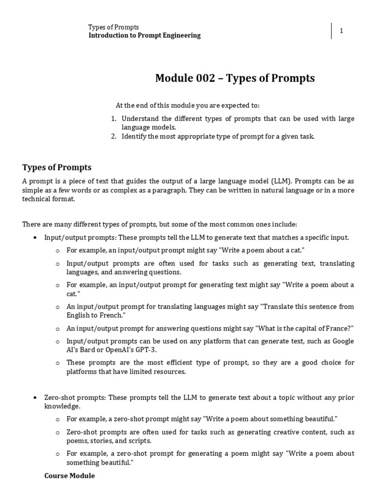 Prompt Engr - Module 2 | PDF | Artificial Intelligence | Intelligence (AI) & Semantics