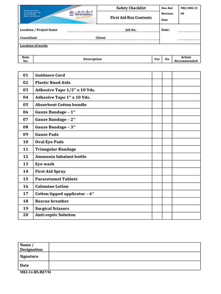 Hs First Aid Box Contents | PDF