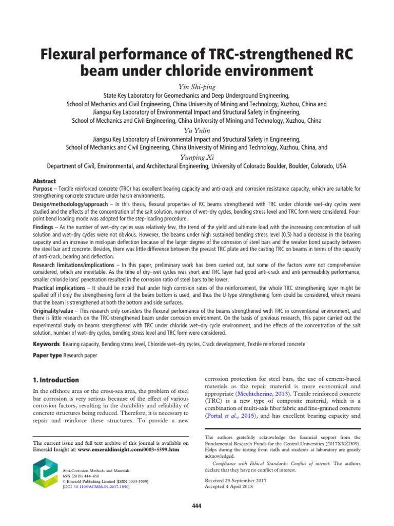 2018Flexural Performance of TRC-strengthened RC Beam Under Chloride Environment | PDF | Concrete ...