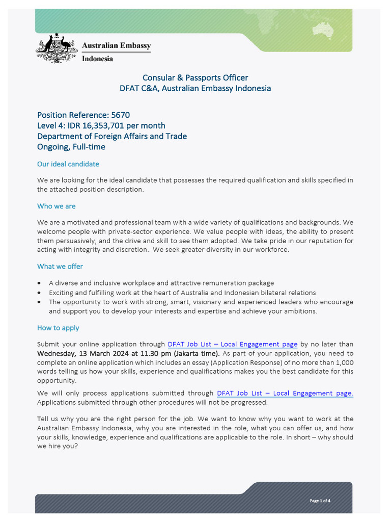 Consular & Passports Officer Role in Jakarta | PDF | Passport | Consul ...