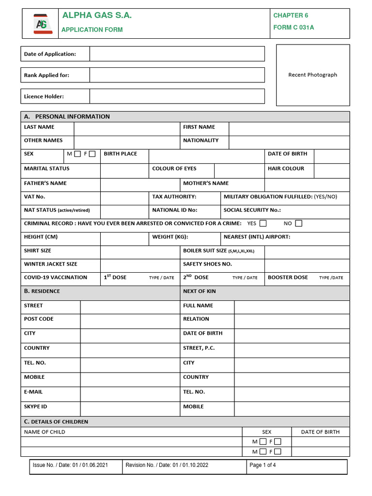 Alpha Gas Application Form | PDF | Ships | Sailor