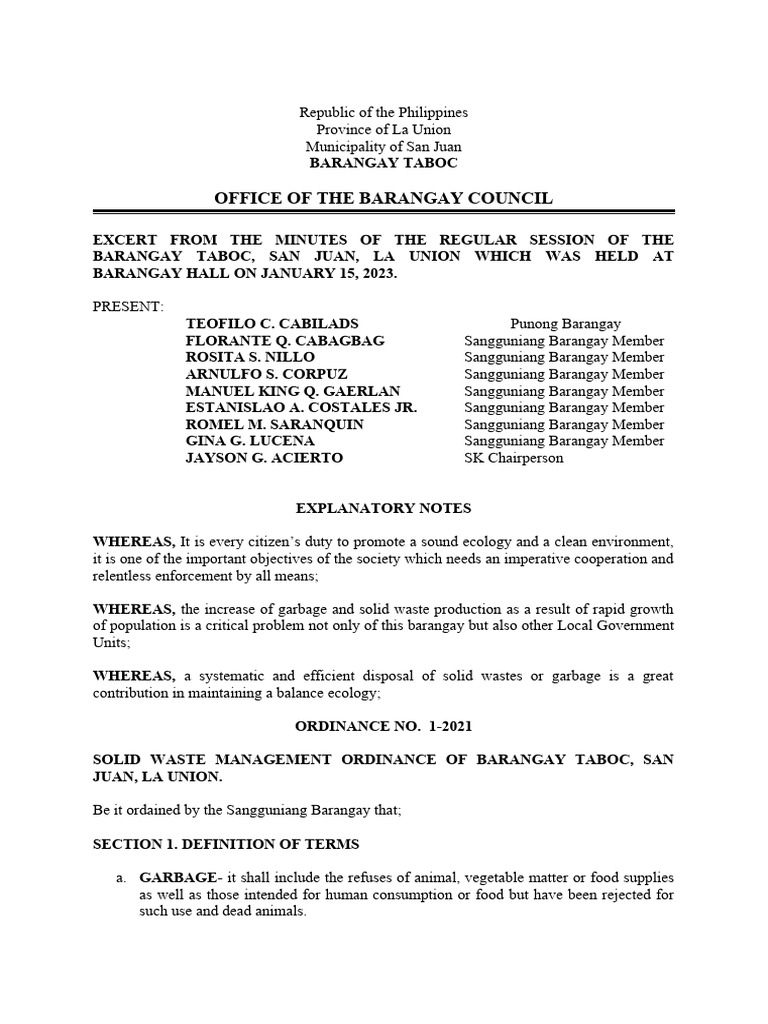 SGLGB Ordinance BSWM 2023 | PDF | Biodegradation | Waste