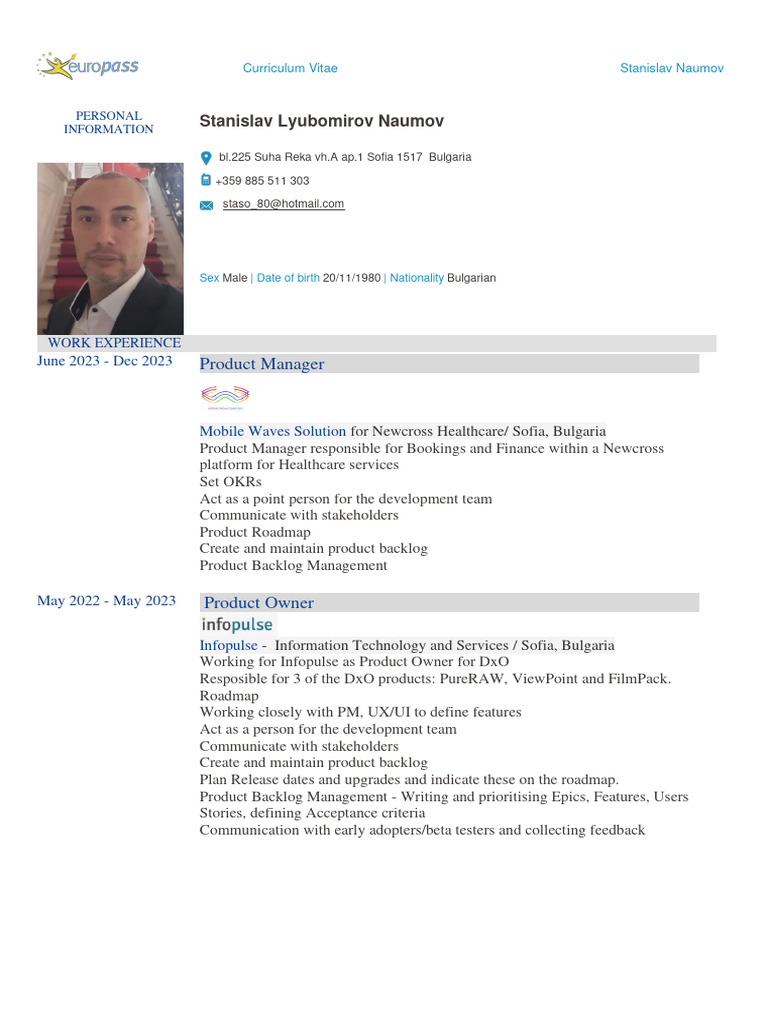 CV (StanislavNaumov) | Download Free PDF | Scrum (Software Development) | Business