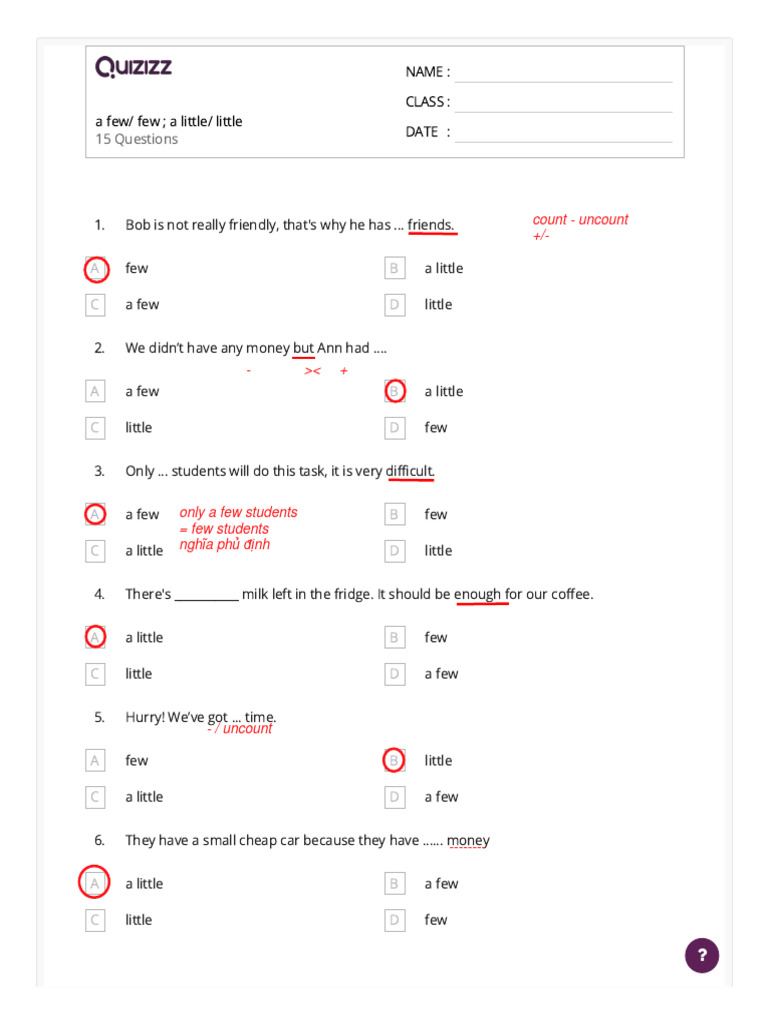 Understanding "Few" vs. "Little" Usage | PDF