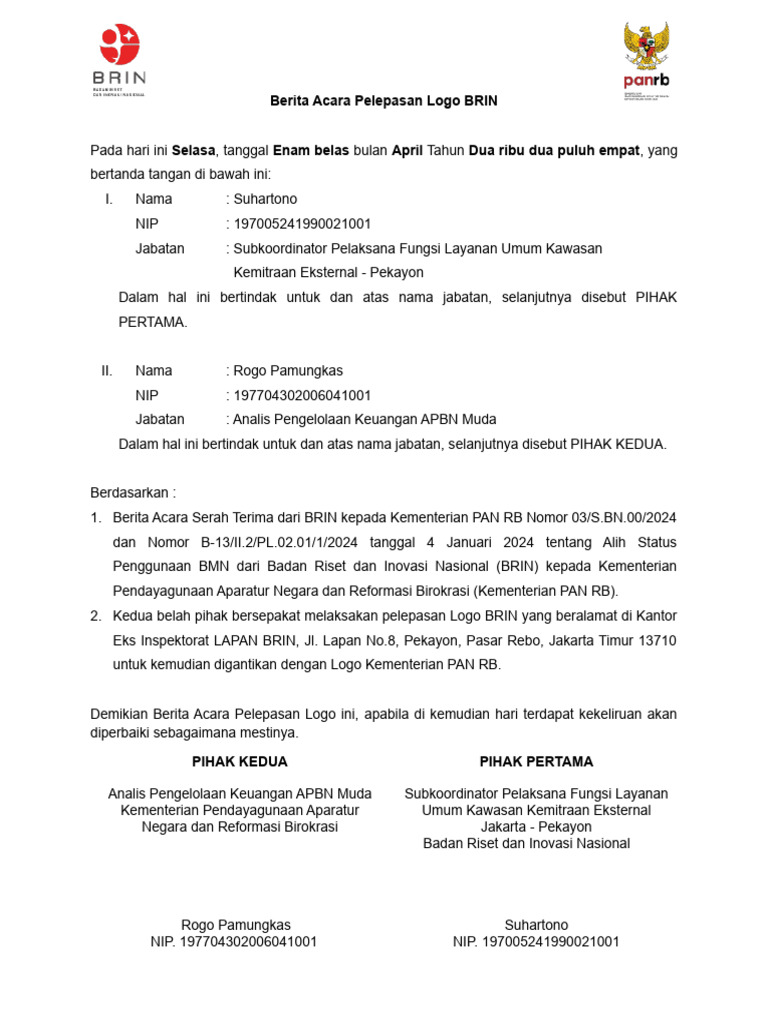 Draft Berita Acara Pelepasan Logo | PDF