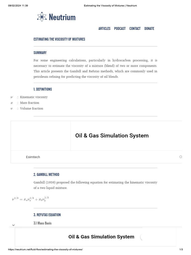 Estimating The Viscosity of Mixtures - Neutrium | PDF | Viscosity | Liquids