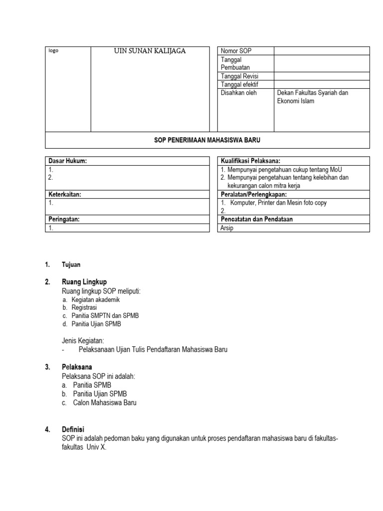 Template FORMULIR SOP | PDF | Bisnis
