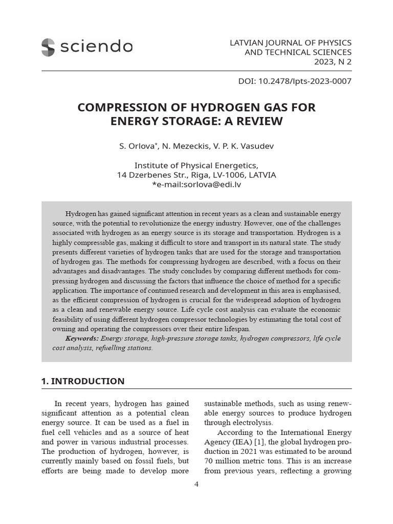 Compression of Hydrogen Gas For Energy Storage A R | PDF | Adsorption ...
