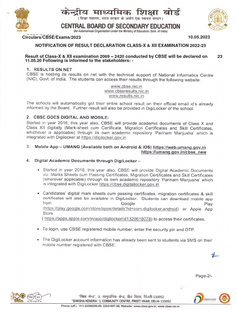 Result Declaration Class XII&X Examination 2023 | PDF