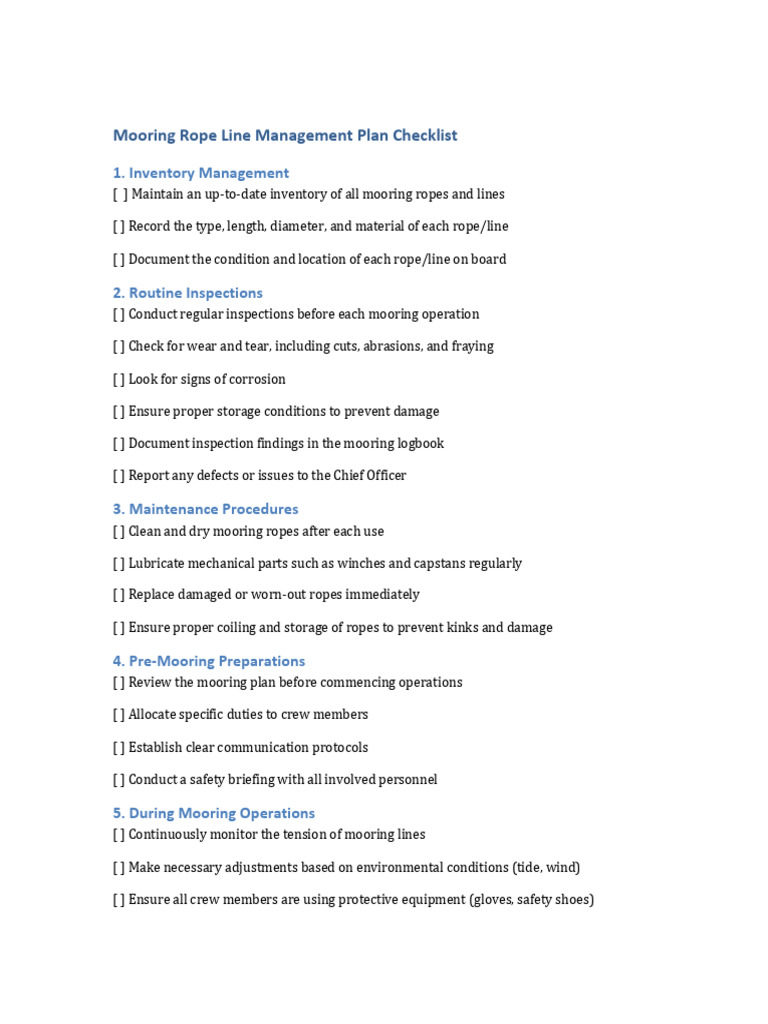 Mooring Rope Line Management Plan Checklist | PDF | Rope | Safety
