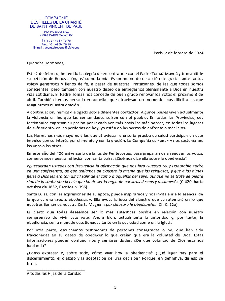 Carta 2 de Febrero de 2024 | PDF | Obediencia (comportamiento humano) | Fe