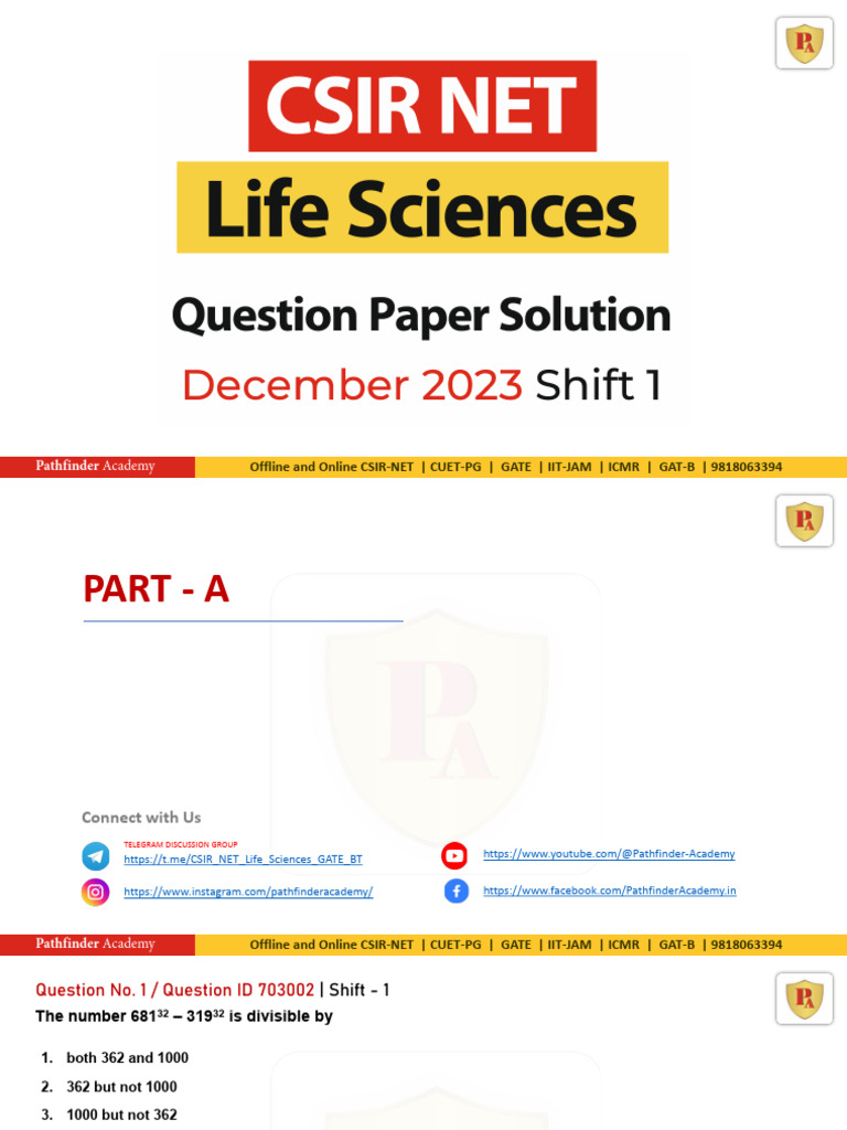 CSIR NET Life Sciences December 2023 Shift 1 Paper Solution 1 | PDF ...