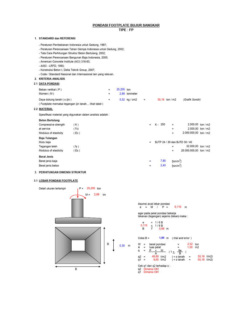Dimensi dan Analisis Pondasi Footplate | PDF