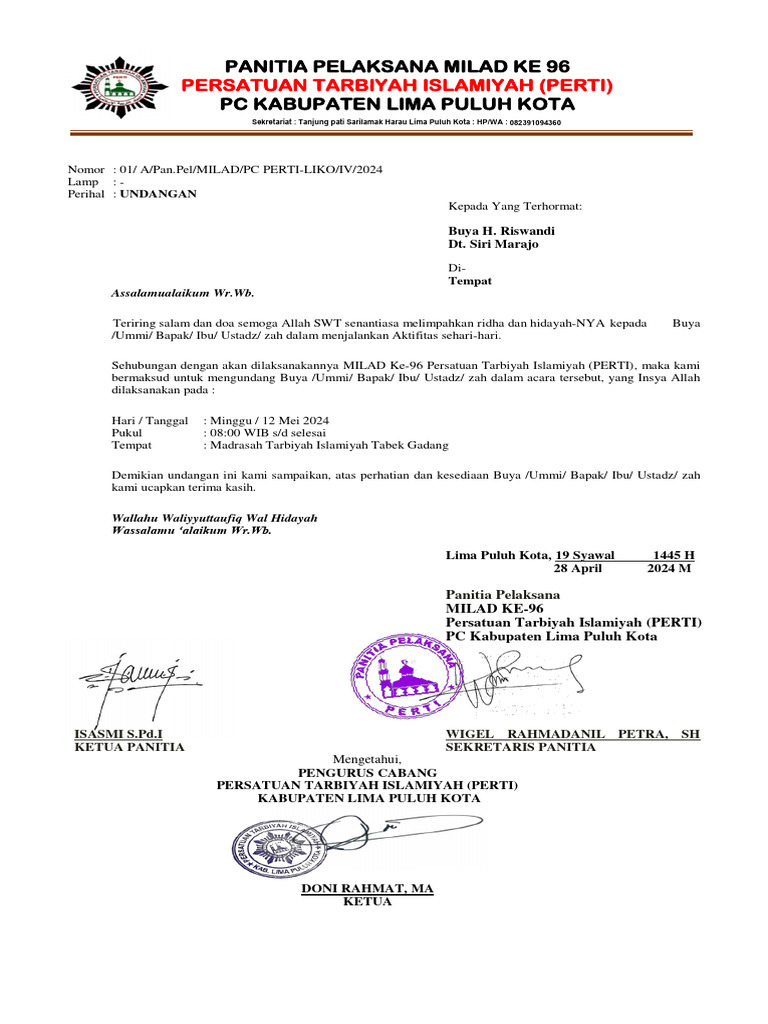 Buya H. Riswandi Undangan Perti | PDF